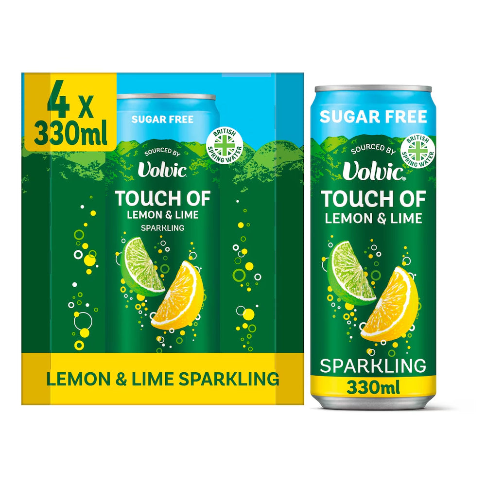 VOLVIC TOUCH OF LEMON & LIME SPARKLING WATER CANS (300ml) x 4 – Zepbrook