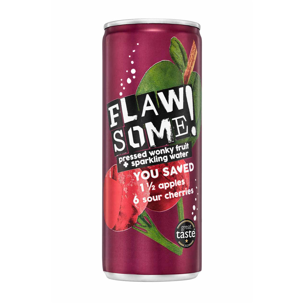 FLAWSOME! DRINKS APPLE & SOUR CHERRY SPARKLING CANS (250ml) x 24 – Zepbrook