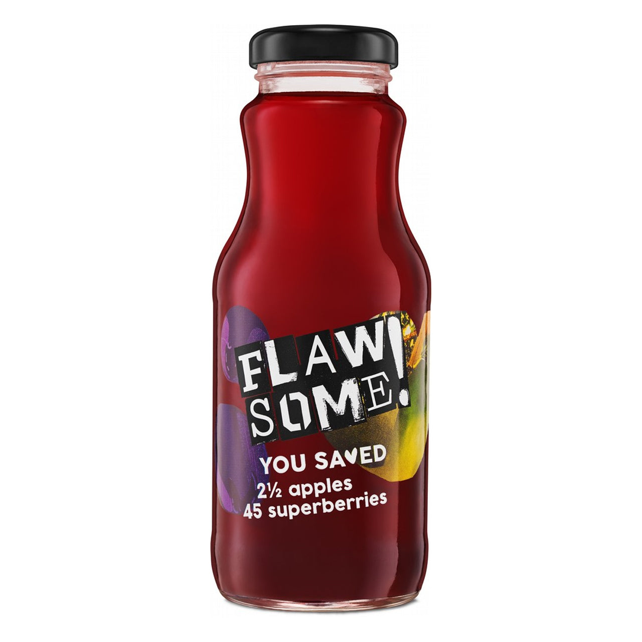 FLAWSOME! DRINKS APPLE & SUPERBERRY JUICE GLASS BOTTLES (250ml) x 12 ...