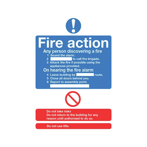 SAFETY SIGN FIRE ACTION STANDARD A5 SELF-ADHESIVE FR03551S – Zepbrook
